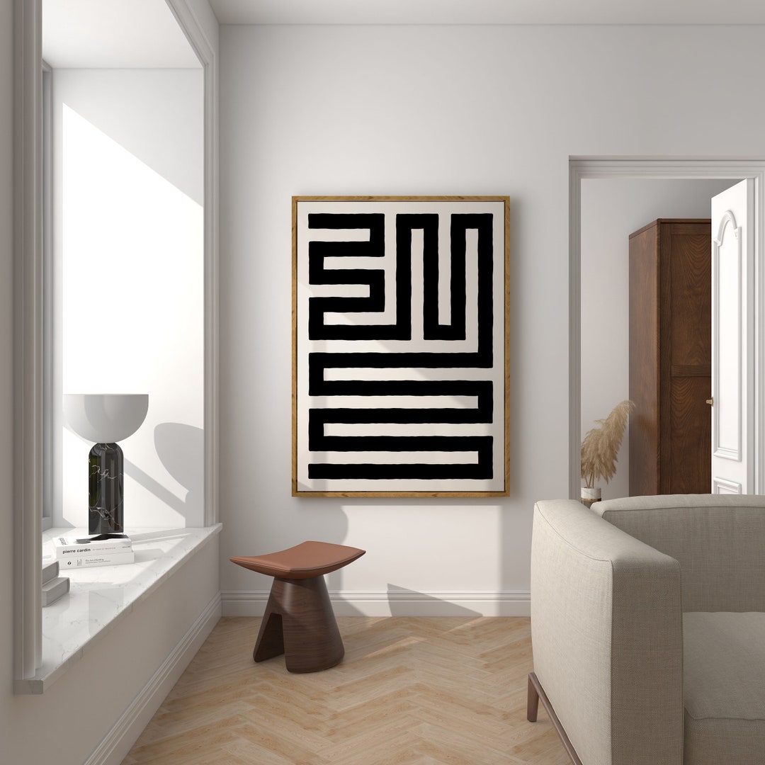 Black Geometric Lines Art Print, Bauhaus Minimalist Style Poster, Bold ...