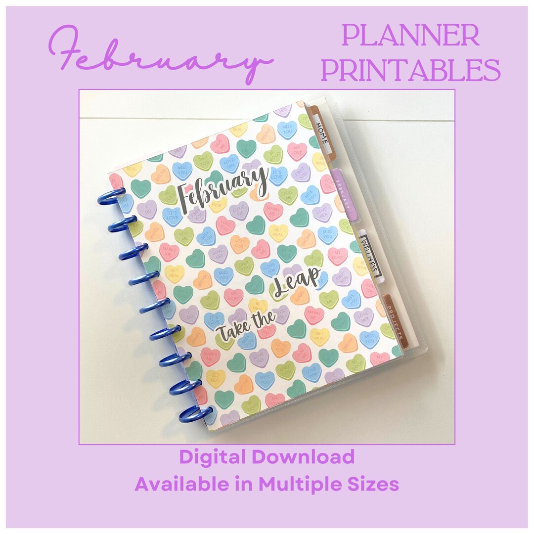 February Planner Printable Monthly Trackers Candy Hearts Themed - Etsy