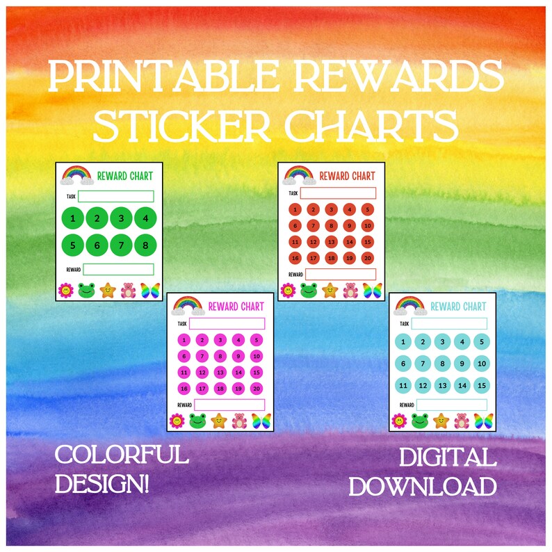 Kids Rewards Chart Sticker Chart Printable Digital Download Colorful - Etsy
