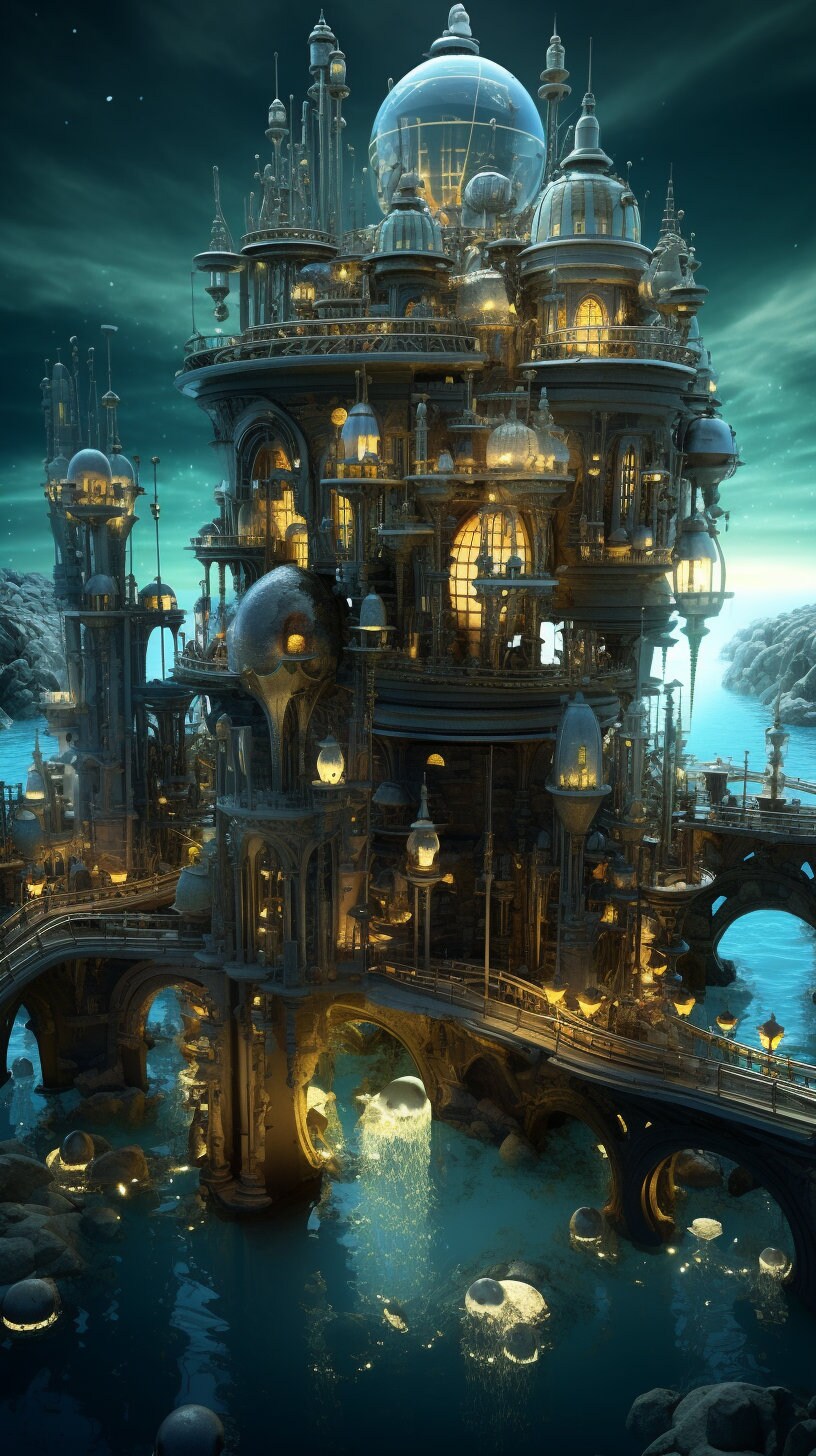Steampunk Underwater City #1 Digital Art Blue, Ocean, Atlantis, Lost ...