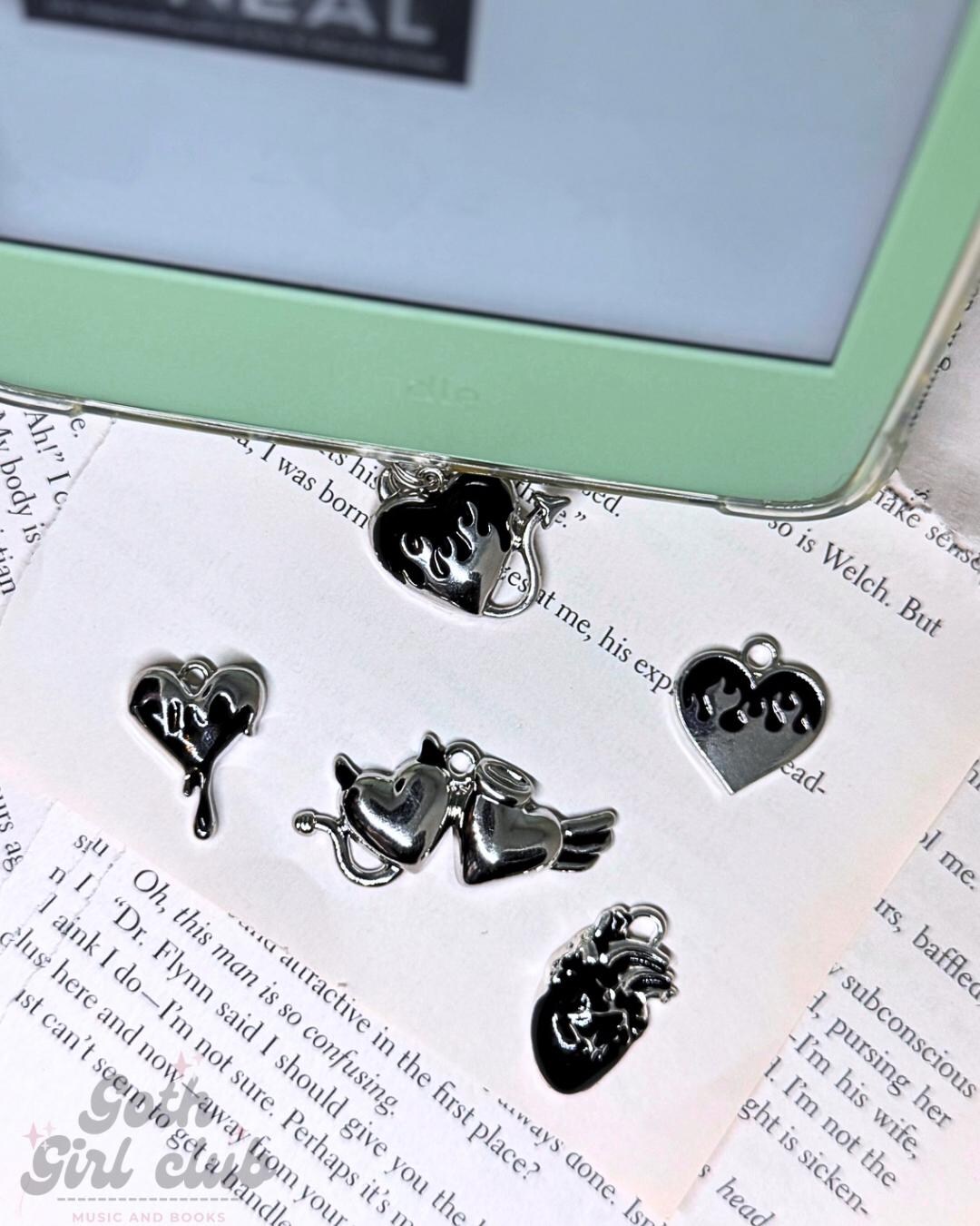 Y2K Heart Black and Silver Reader- Ereader- Kindle Charms- Dust Plugs ...