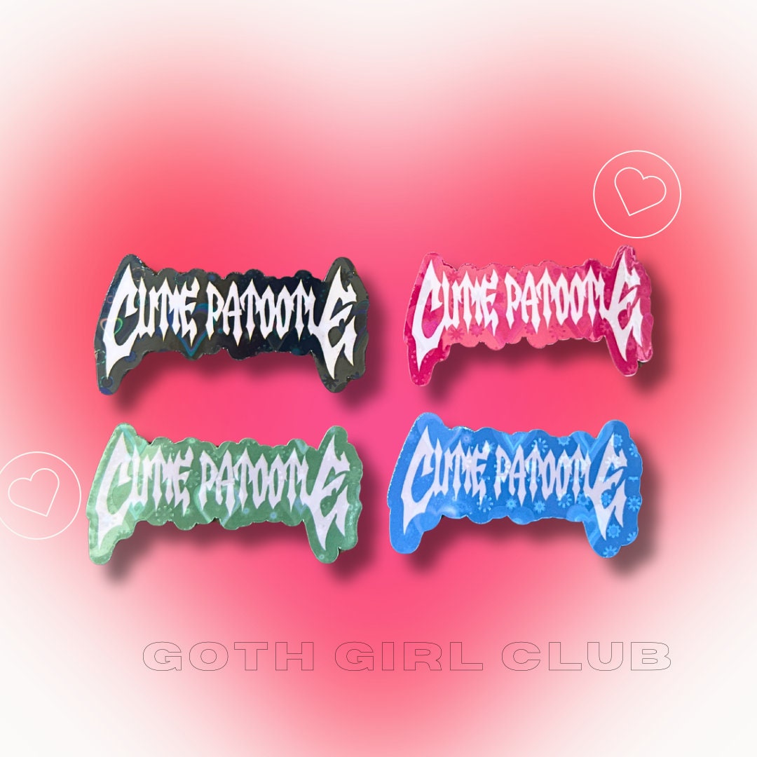 Cutie Patootie Metal Style Font Holographic Heart Sticker- Metalcore ...