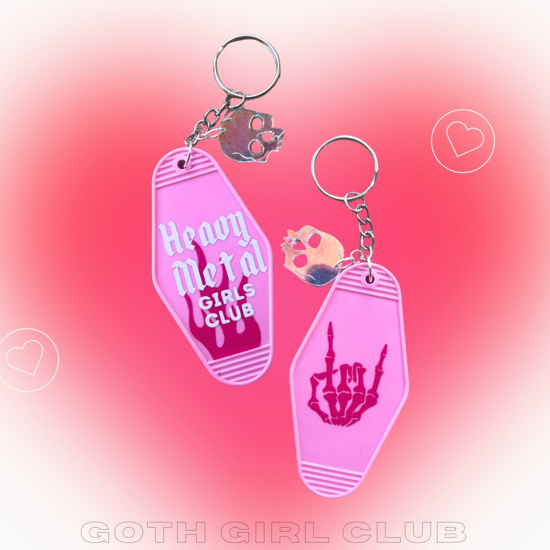 Heavy Metal Girls Club Motel Style Keychain With a Skull Charm- Double ...