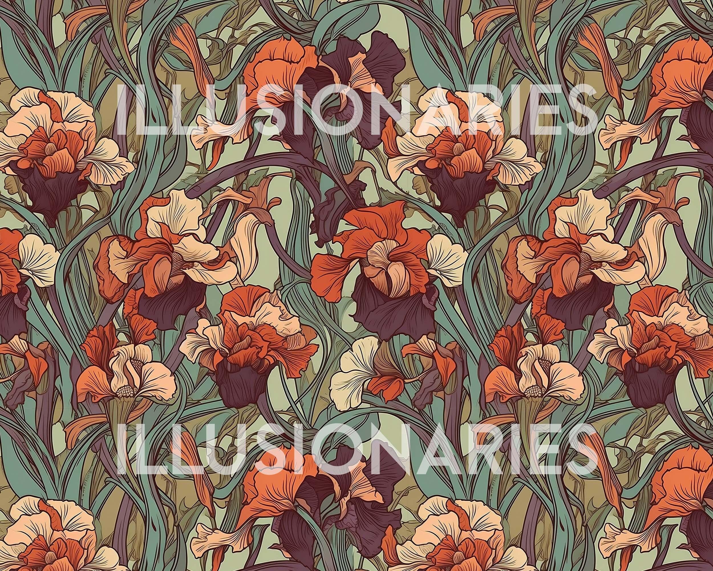 FLORAL PATTERNS art Nouveau / Alphonse Mucha Style / arts & - Etsy