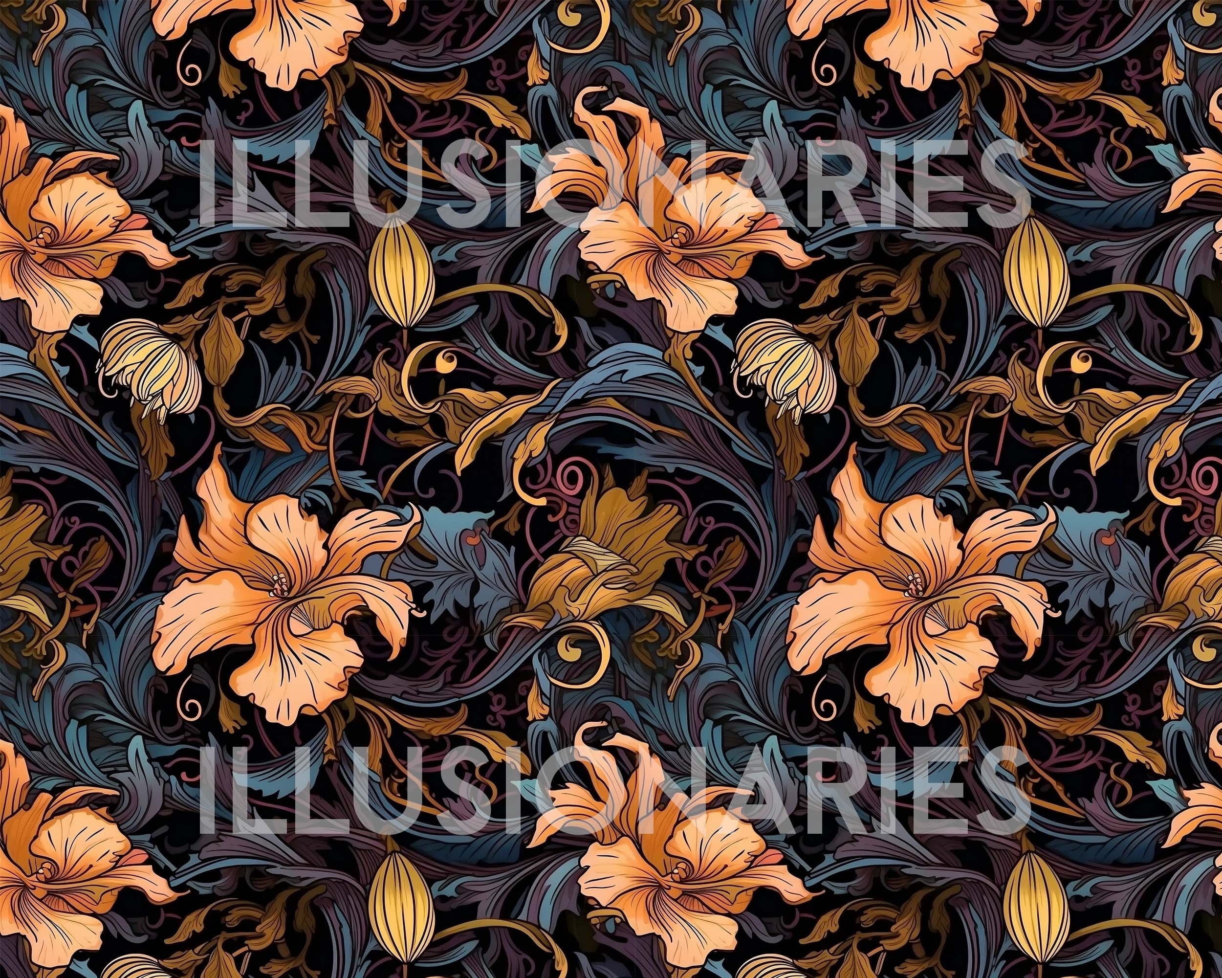 Art Nouveau FLORAL PATTERNS DARK alphonse Mucha Style / - Etsy
