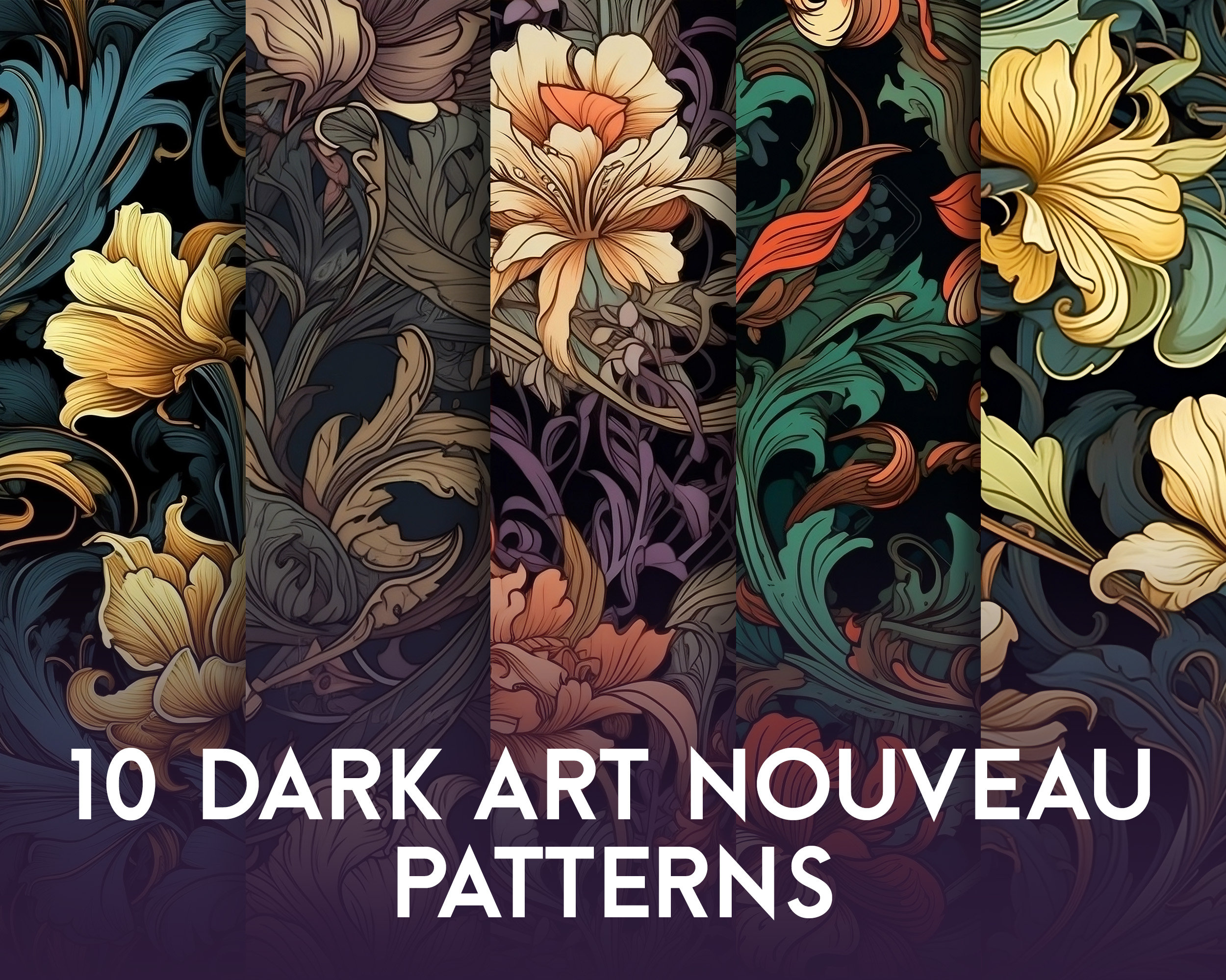 Art Nouveau FLORAL PATTERNS (DARK) (alphonse Mucha Style) / (arts ...