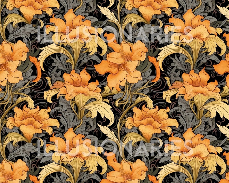 Art Nouveau FLORAL PATTERNS DARK alphonse Mucha Style / - Etsy