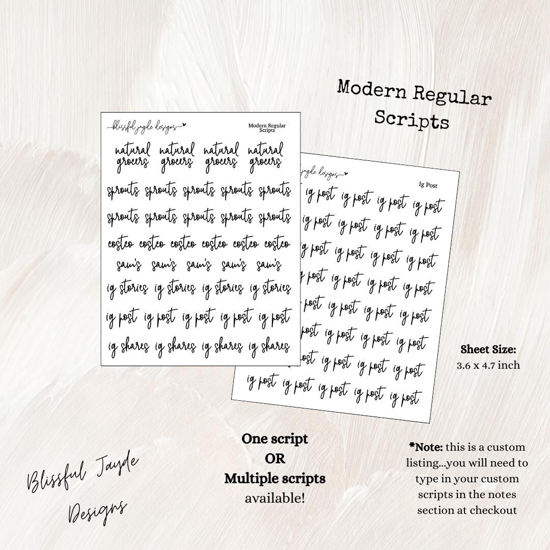 Modern Regular Custom Scripts // Script Stickers // Planner Stickers - Etsy