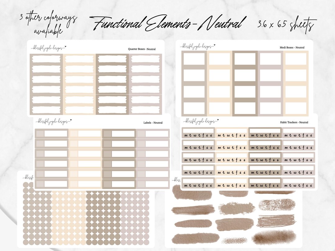 Neutral Planner Stickers: Quarter Boxes, Habit Trackers - Etsy