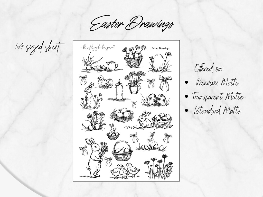 Easter Drawings // Easter Blackline Stickers // Easter Black and White ...