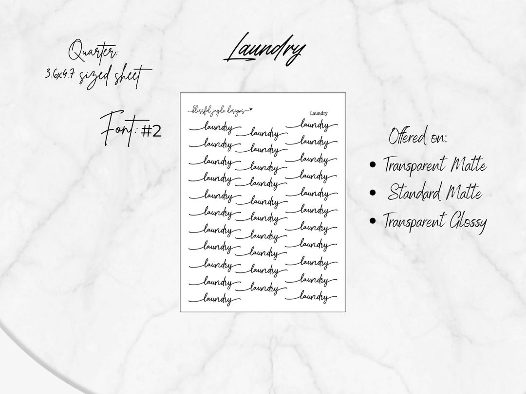 Laundry Script Planner Stickers - Font #2 (3.6x4.7 Inch) - Etsy