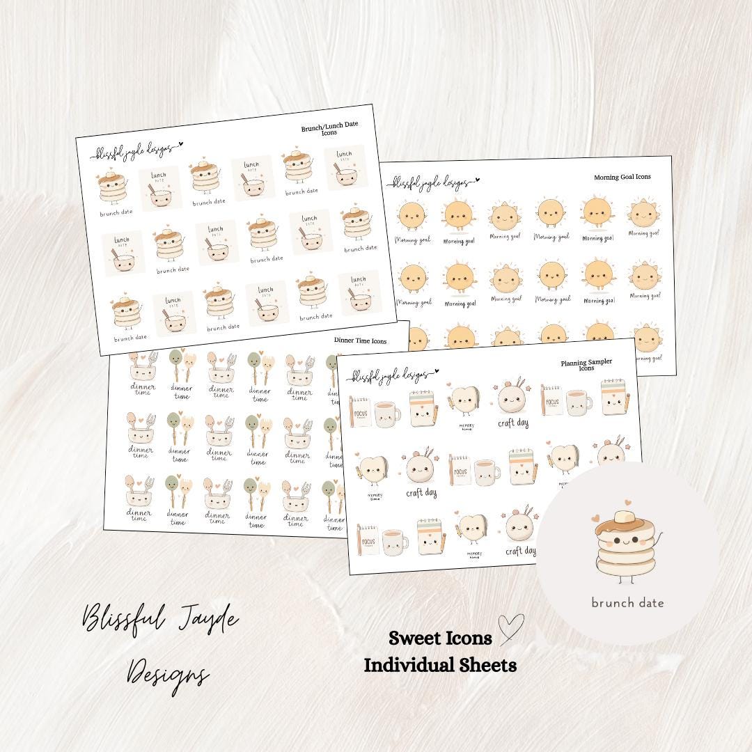 Sweet Cute Icons // Individual Sheets // Kawaii Icons With Scripts // 5 ...