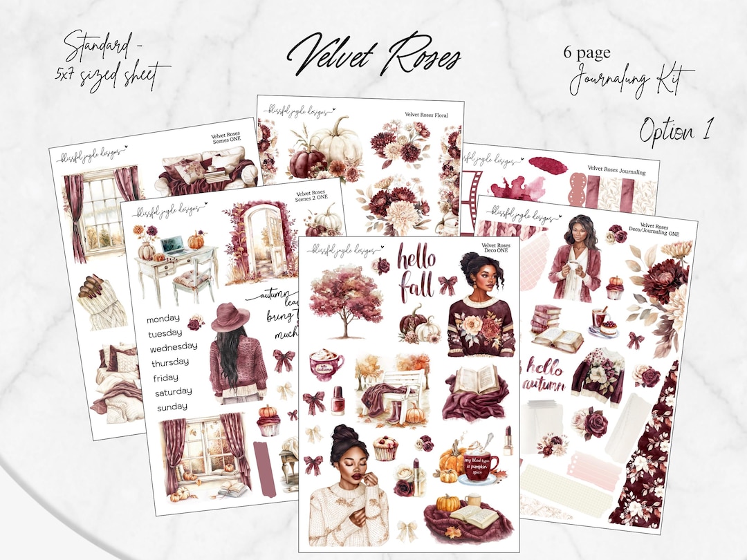 Velvet Roses Journaling Kit: Planner Stickers, Scrapbooking (5x7in ...