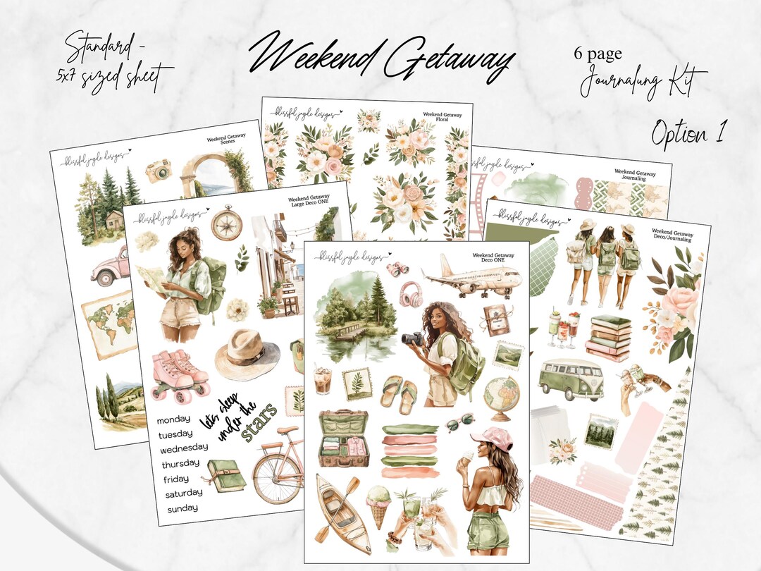 Weekend Getaway Journaling Kit: Planner Stickers, Scrapbooking (5x7in ...
