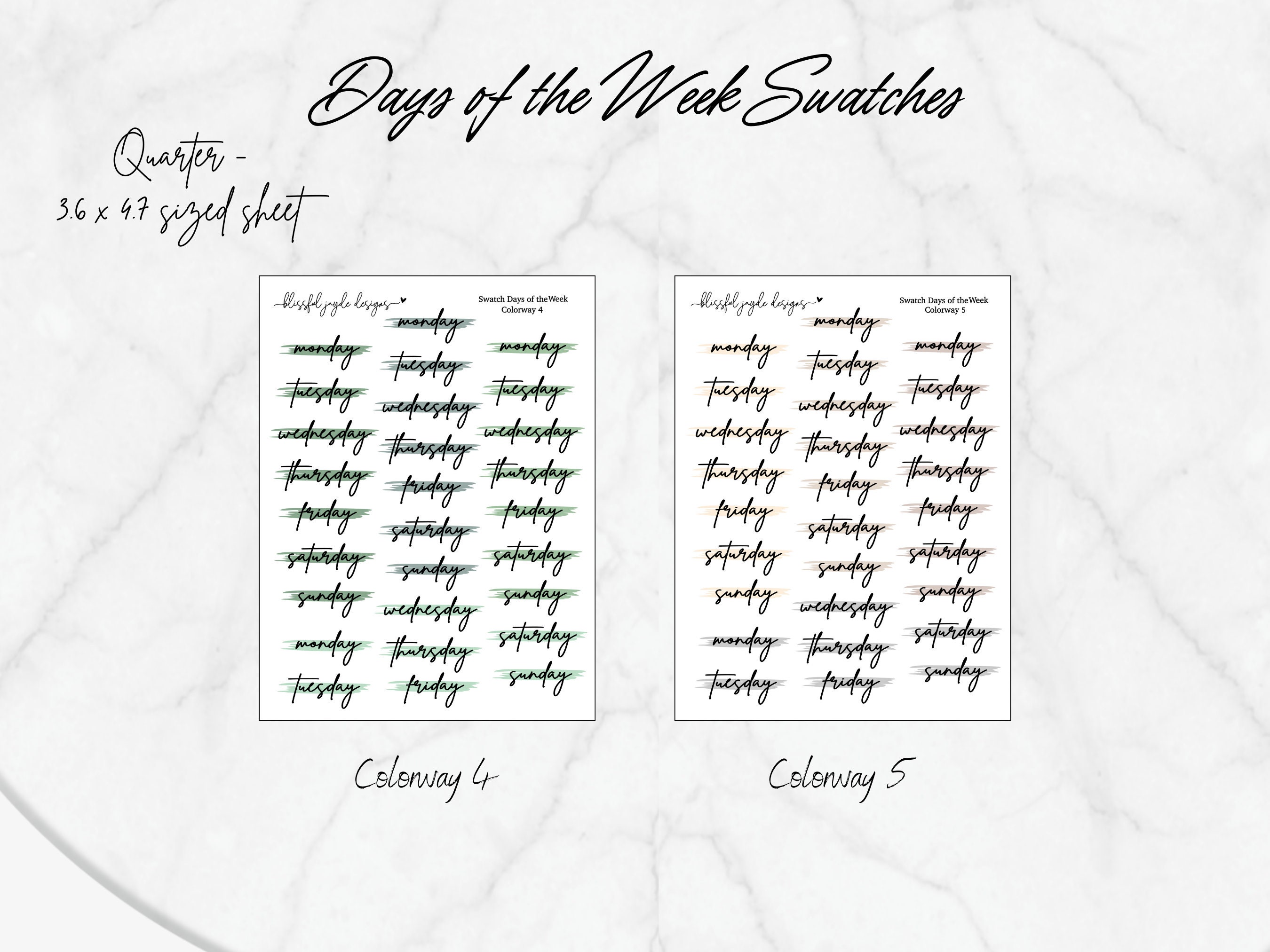 Days of the Week Swatches //vfive Colorways // Planner Scripts ...