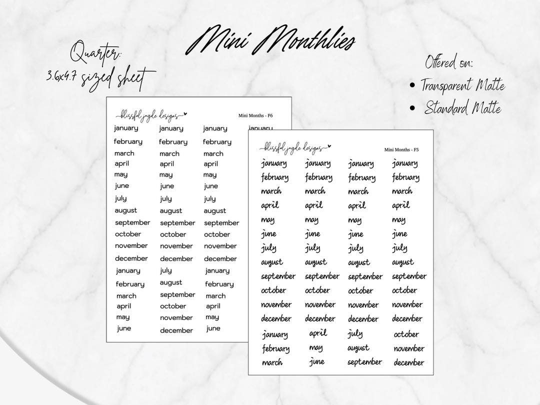 Mini Months // Mini Month Scripts // Font #5, Font #6 // Black Scripts ...