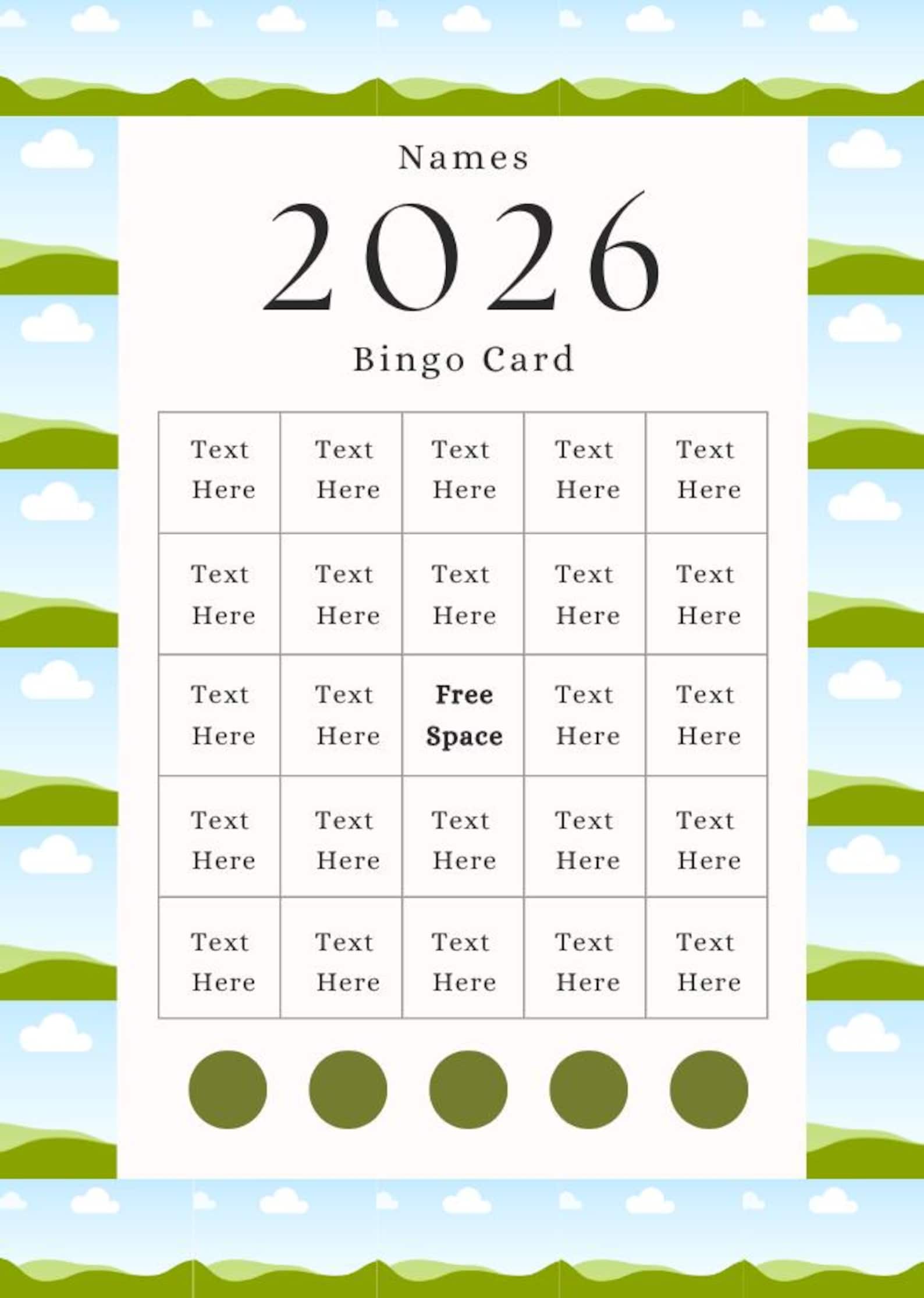 2026 Bingo Card - Editable Canva Template - Etsy