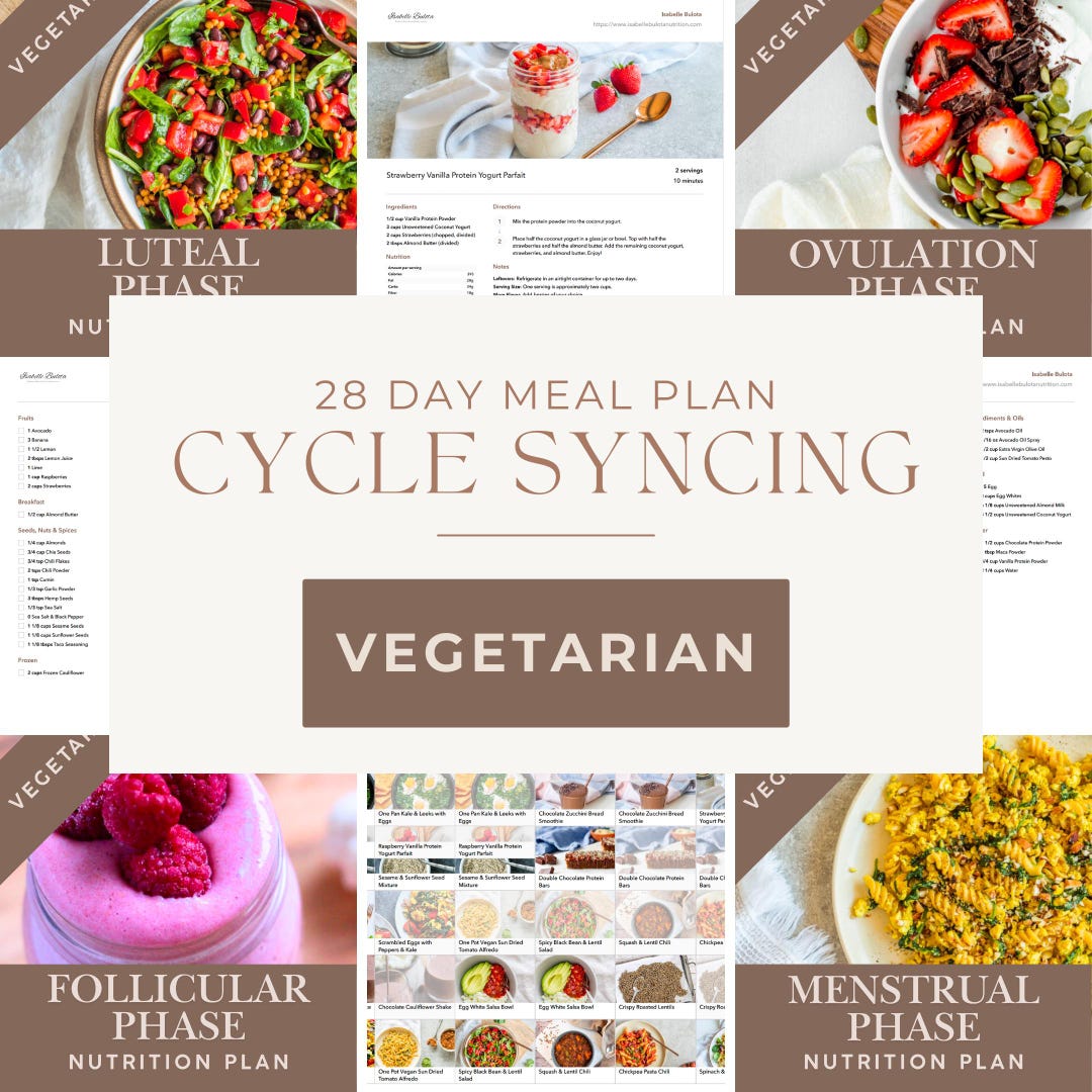 28 Day VEGETARIAN Cycle Syncing Support Meal Plans, Hormone-balancing, PCOS, Pre-menopause ...