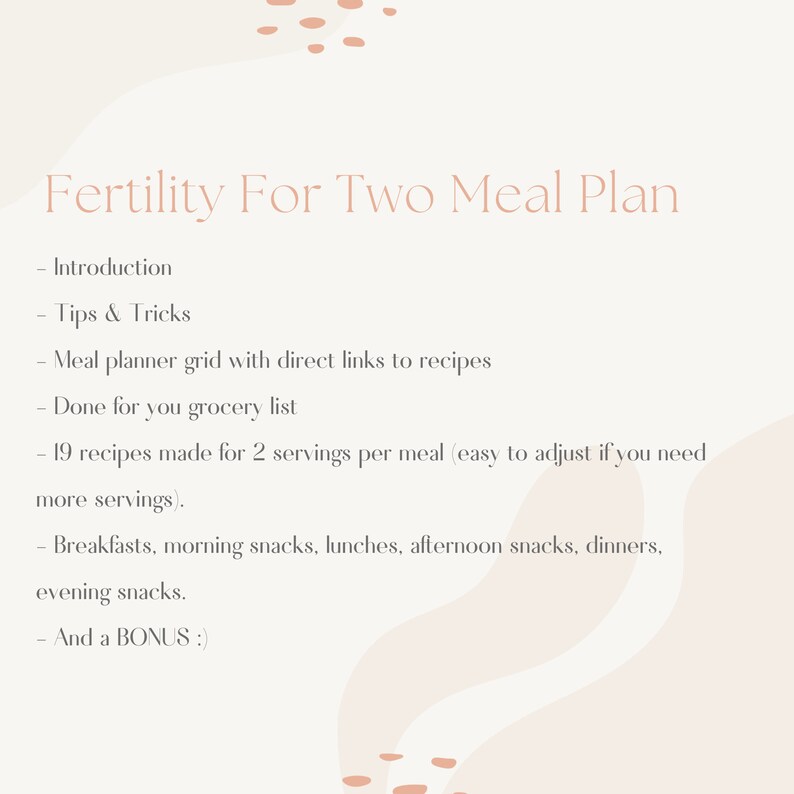 7 Day Fertility Nutrition Support Meal Plan for Two, Balanced Meals ...