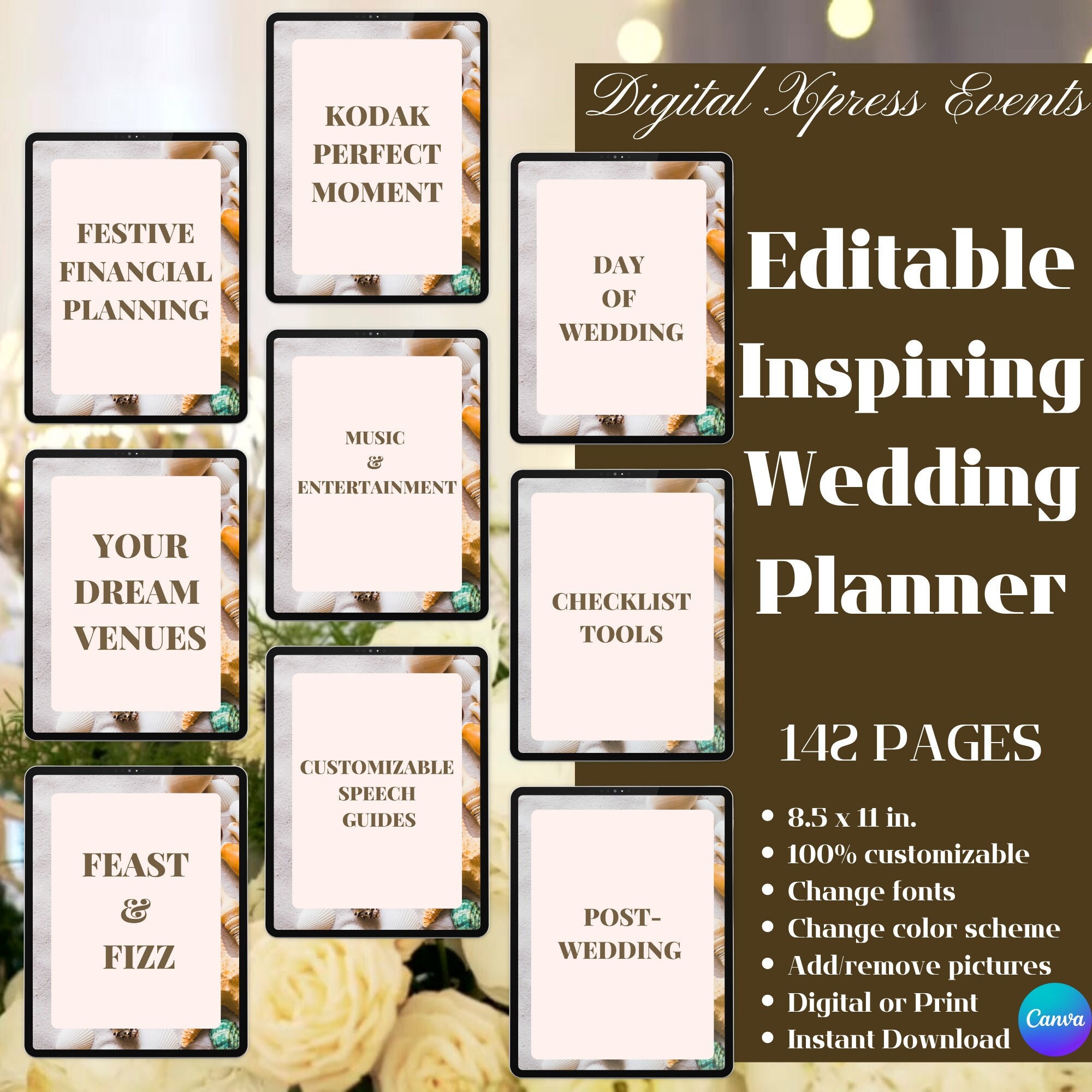 Wedding Planner Printable Canva, Digital Wedding Planner Template ...