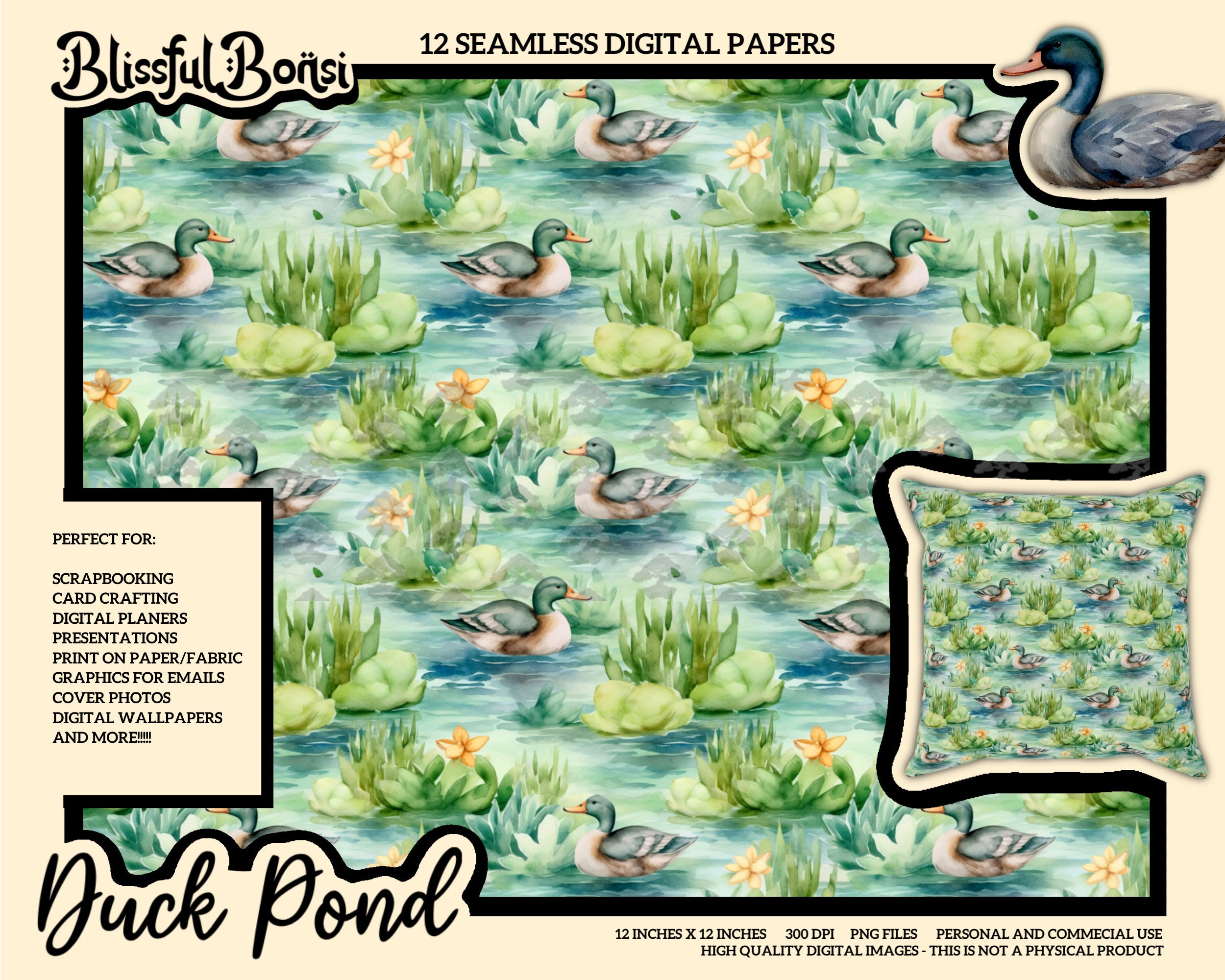Duck Digital Paper, Ducks Digital Paper, Duck Repeating Pattern, Duck ...
