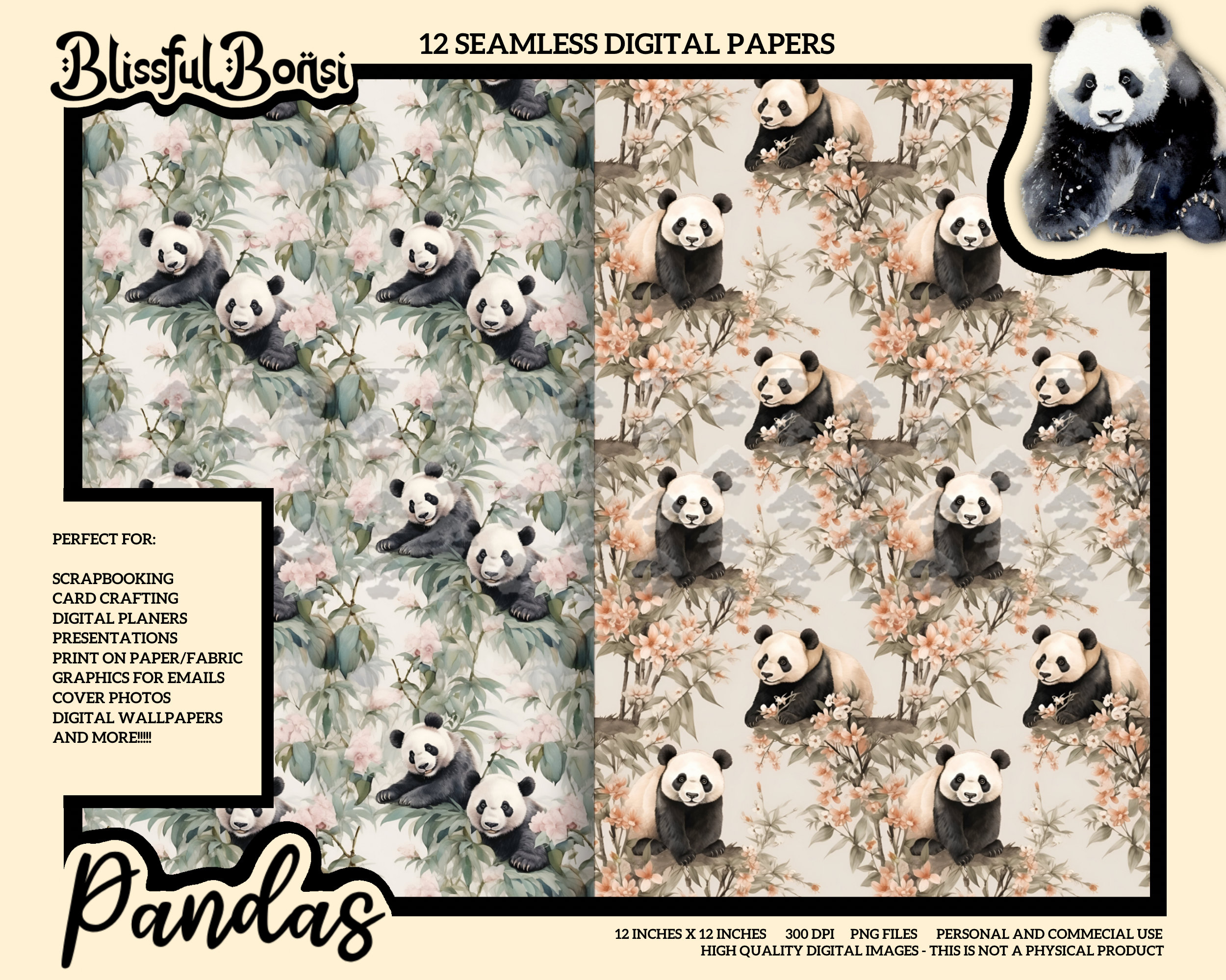 Panda Digital Paper, Pandas Digital Paper, Panda Repeating Pattern ...