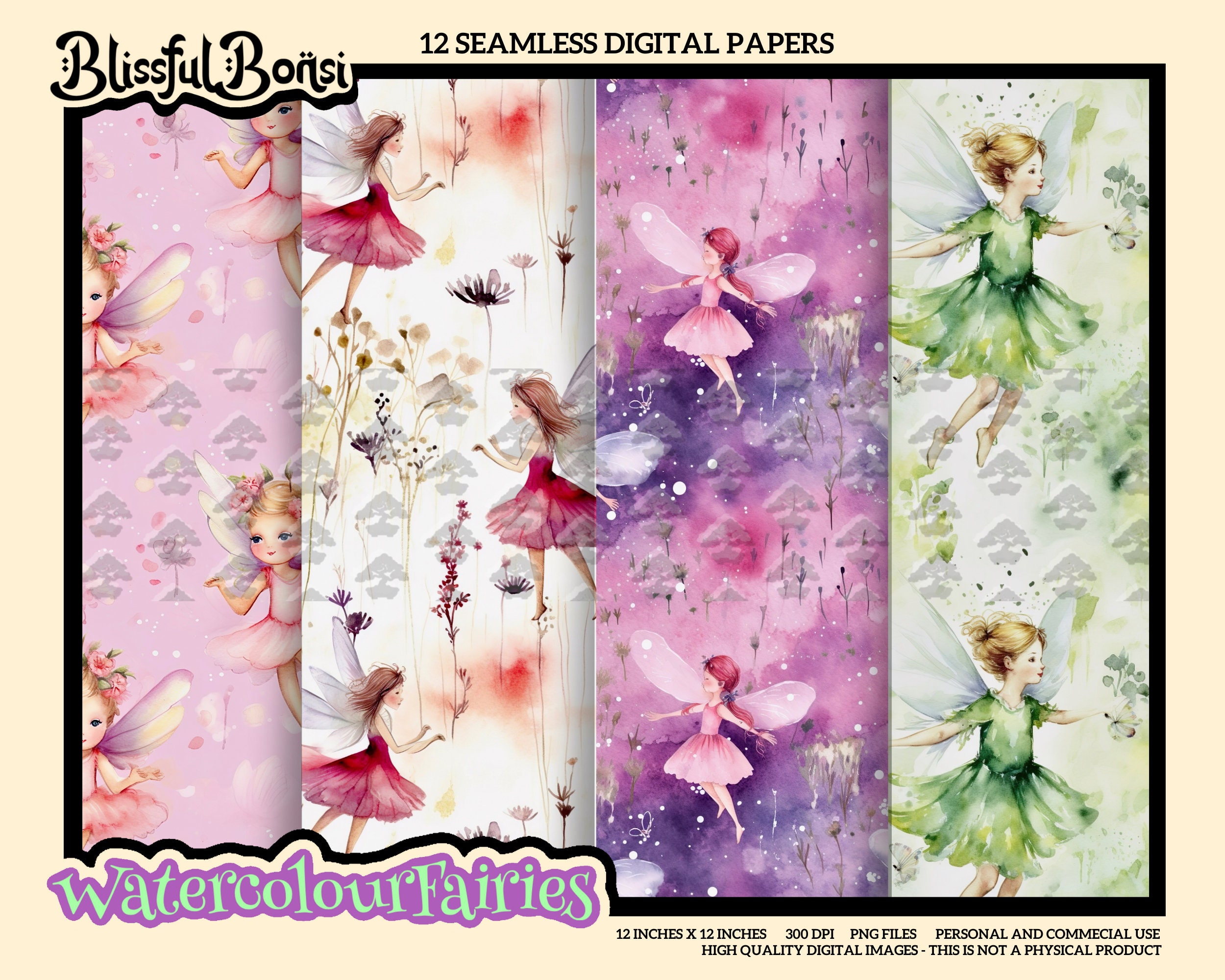 Watercolor Fairy Digital Paper Fairies Digital Paper Fairy Srapbooking ...