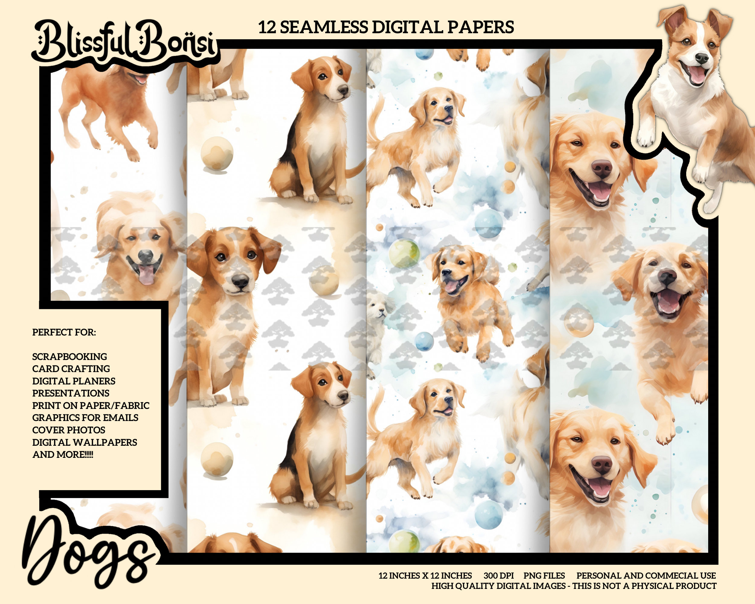 Dogs Digital Paper, Dog Digital Paper, Dog Repeating Pattern, Dog ...
