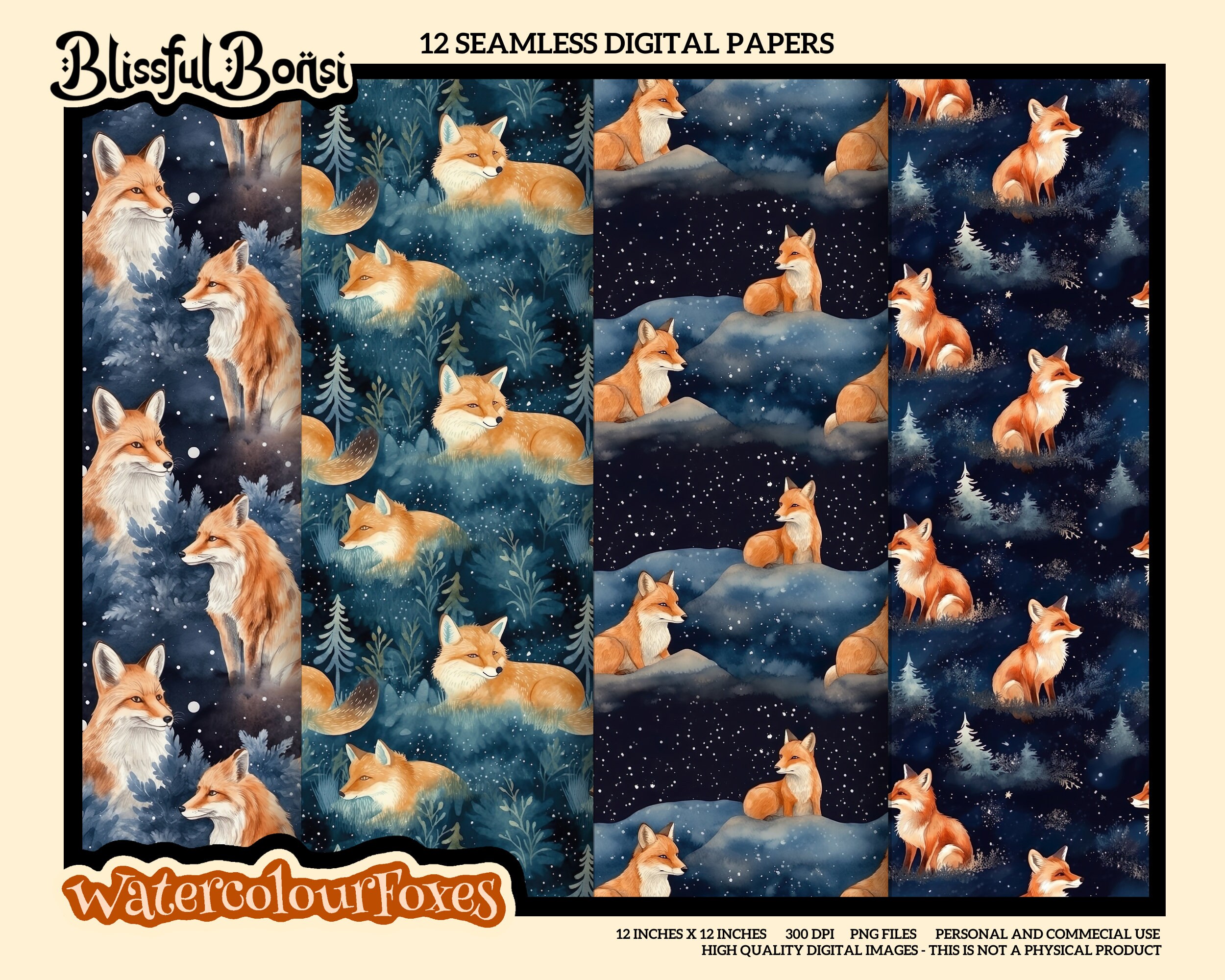 Watercolor Foxes Digital Paper Fox Digital Paper Fox Scrapbooking Paper ...