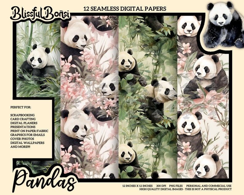 Panda Digital Paper, Pandas Digital Paper, Panda Repeating Pattern ...