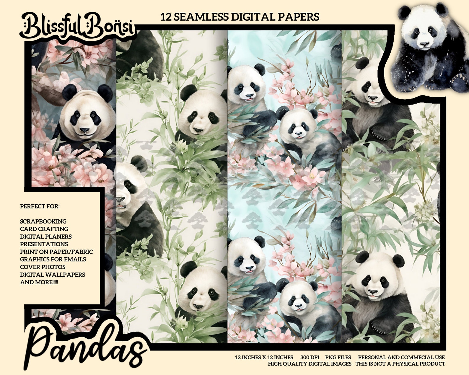 Panda Digital Paper, Pandas Digital Paper, Panda Repeating Pattern ...