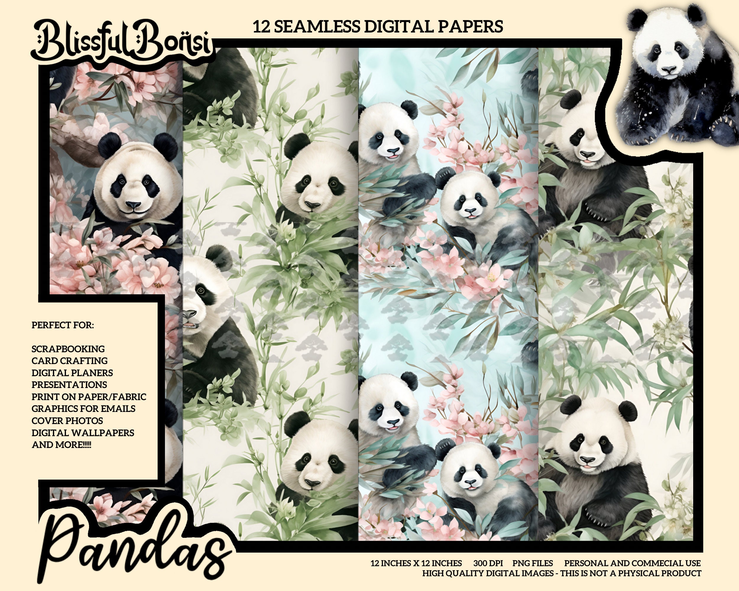 Panda Digital Paper, Pandas Digital Paper, Panda Repeating Pattern ...