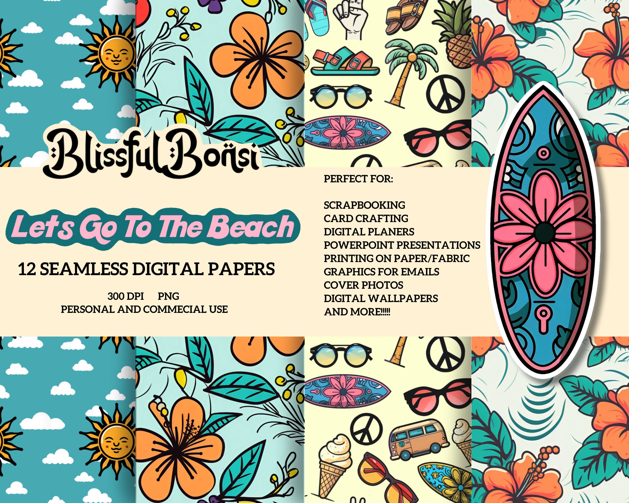 Summer Digital Paper Summer Clip Art Summer Scrapbooking Bundle Beach ...