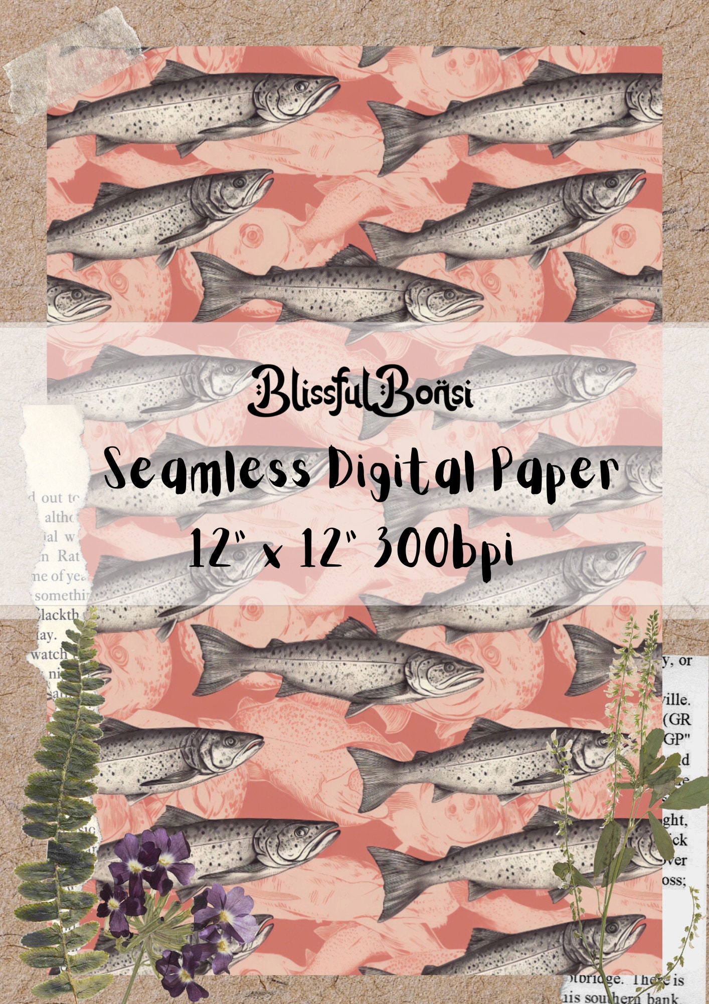 Fish Digital Paper Bundle for Fish Theamed Pattern of Fish Printable ...