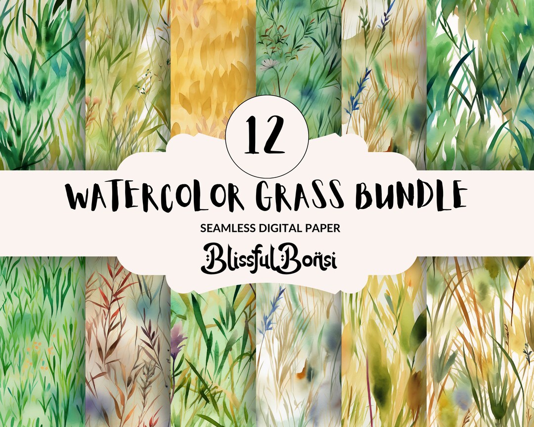 Watercolor Grass Digital Paper Bundle for Grass Pattern of Grass ...
