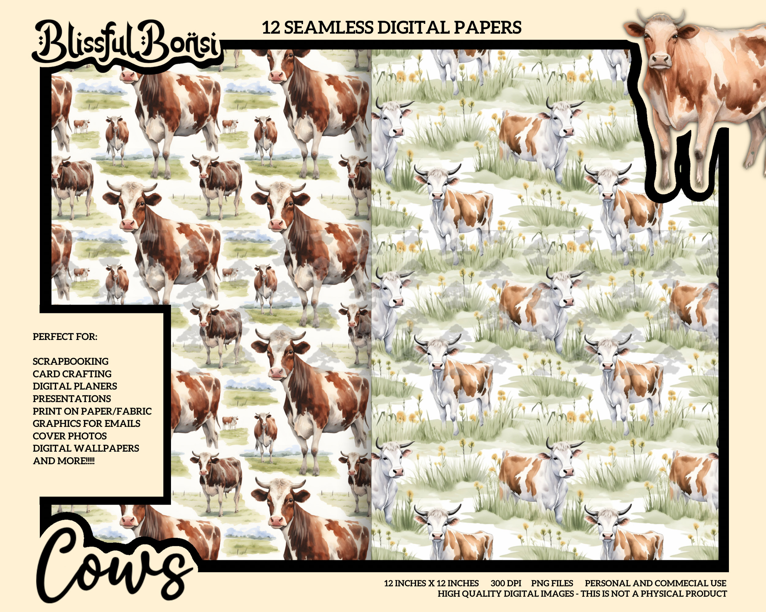 Cows Digital Paper Cow Digital Paper Cow Repeating Pattern - Etsy