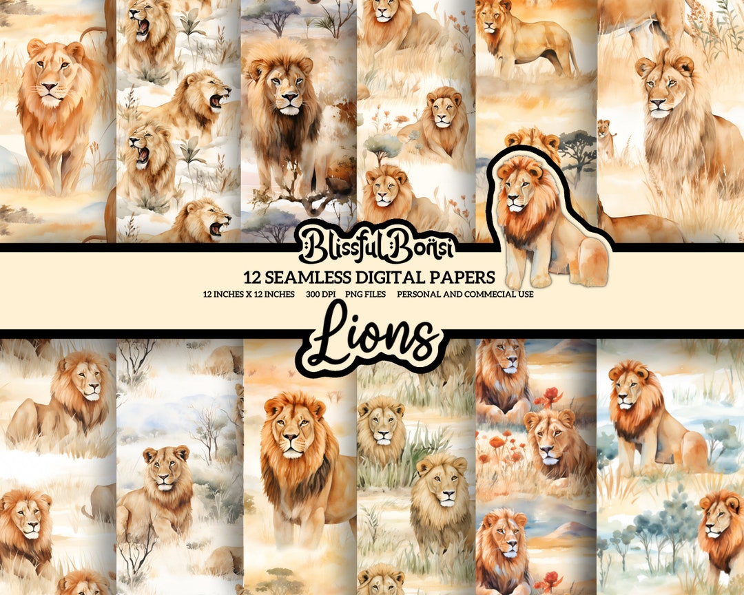 Lion Digital Paper, Lions Digital Paper, Lion Repeating Pattern, Lion ...