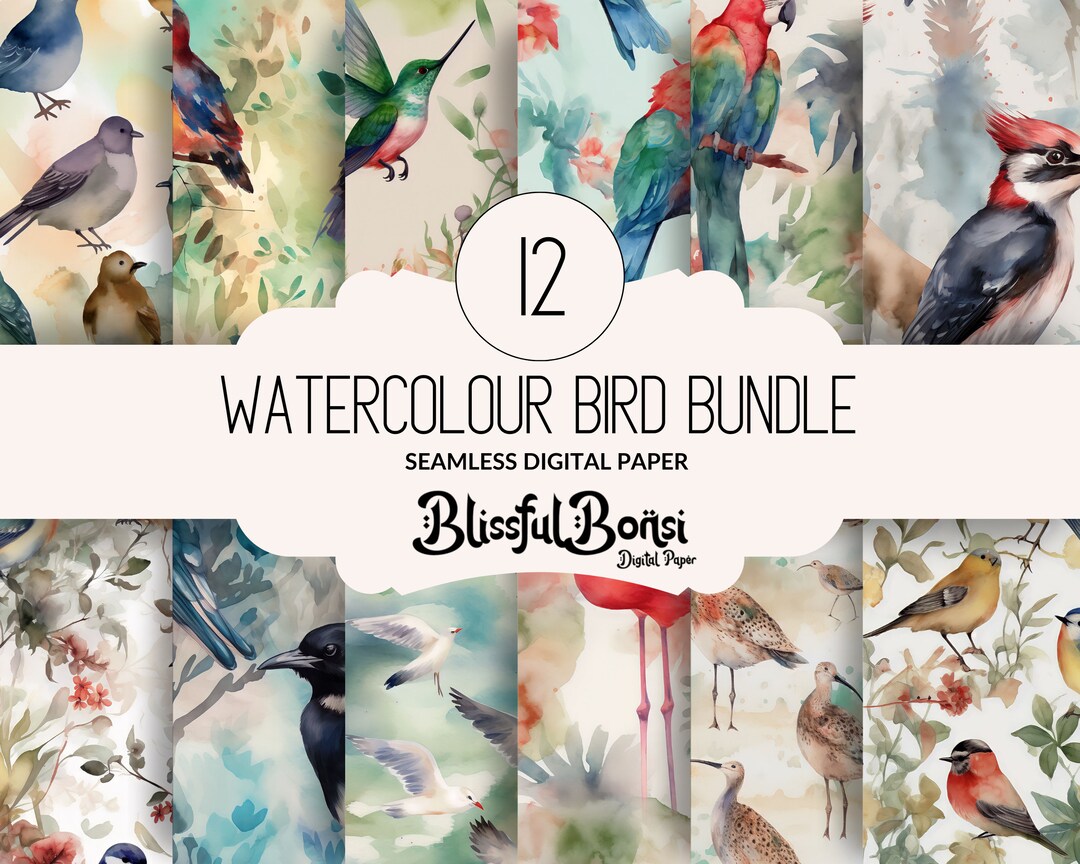 Watercolor Birds Digital Paper Bundle for Birds Theamed Pattern of ...