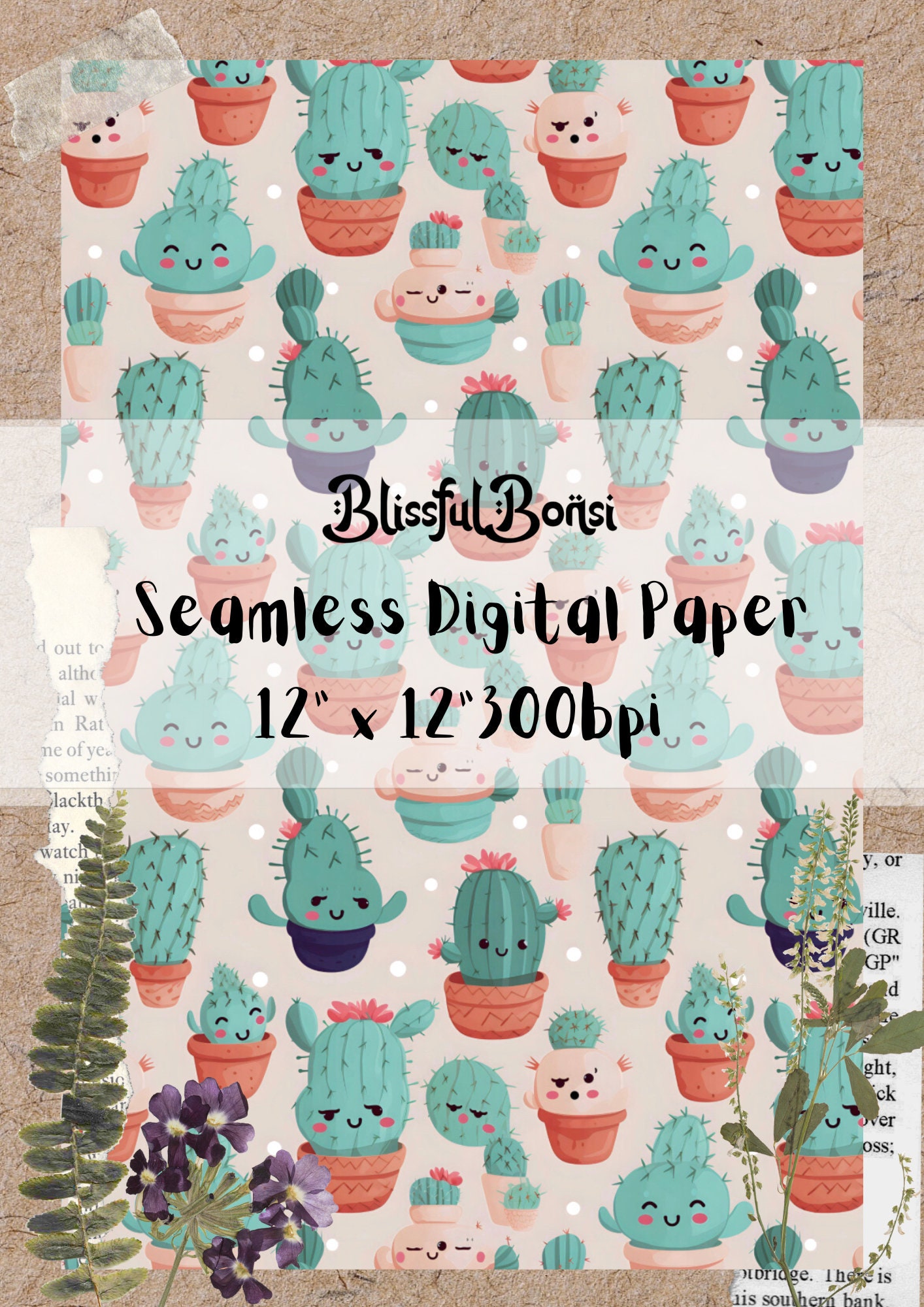 Cactus Digital Paper Bundle for Cactus Theamed Pattern of - Etsy
