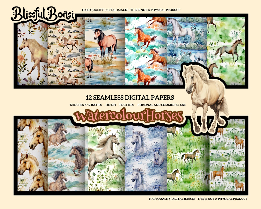 Watercolor Horse Digital Paper Horses Digital Paper Horse Srapbooking ...
