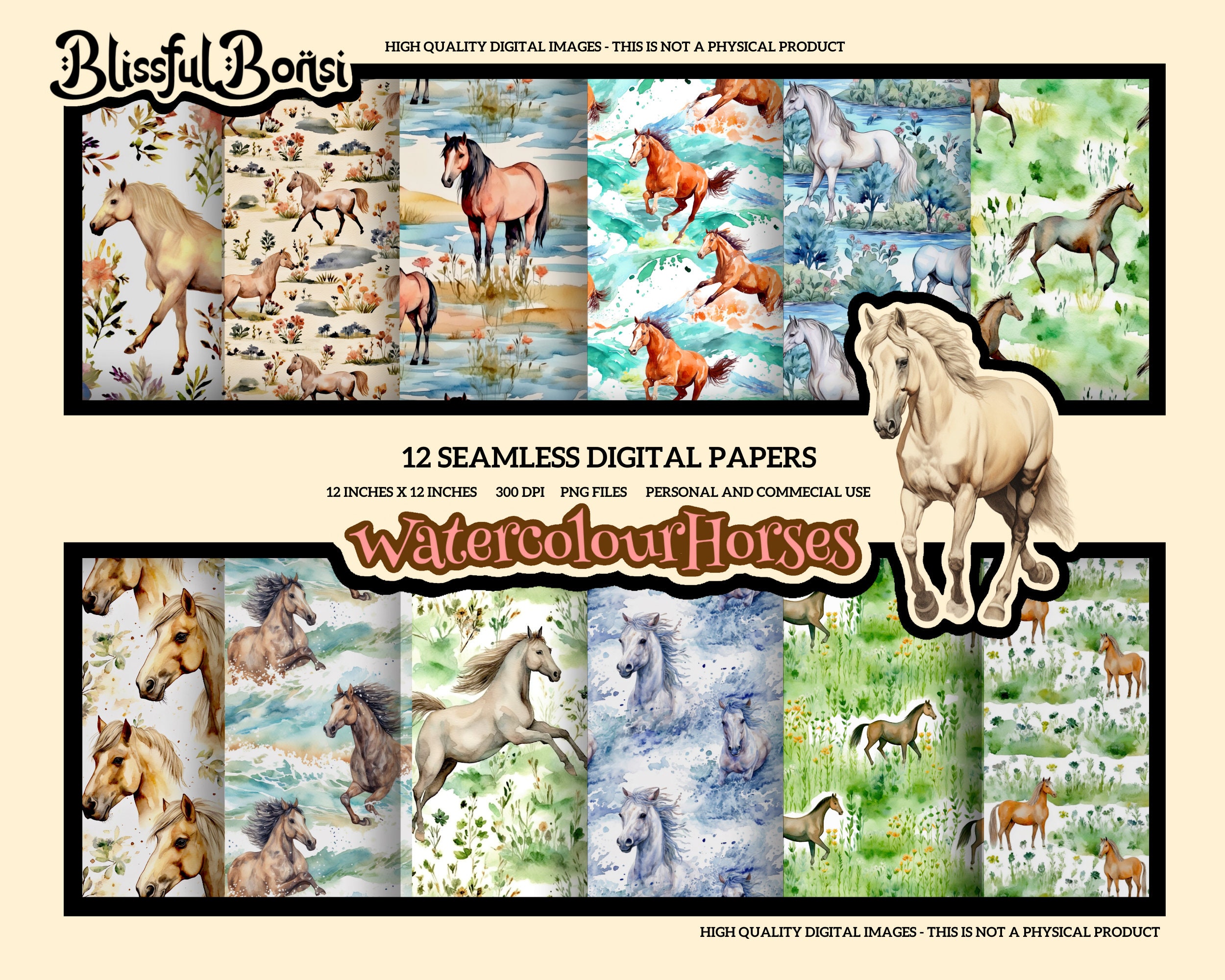 Watercolor Horse Digital Paper Horses Digital Paper Horse Srapbooking ...