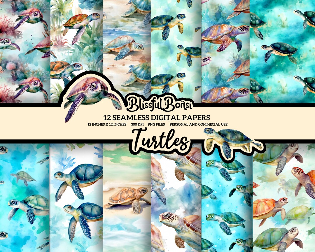 Turtles Digital Paper, Turtle Digital Paper, Turtle Repeating Pattern ...
