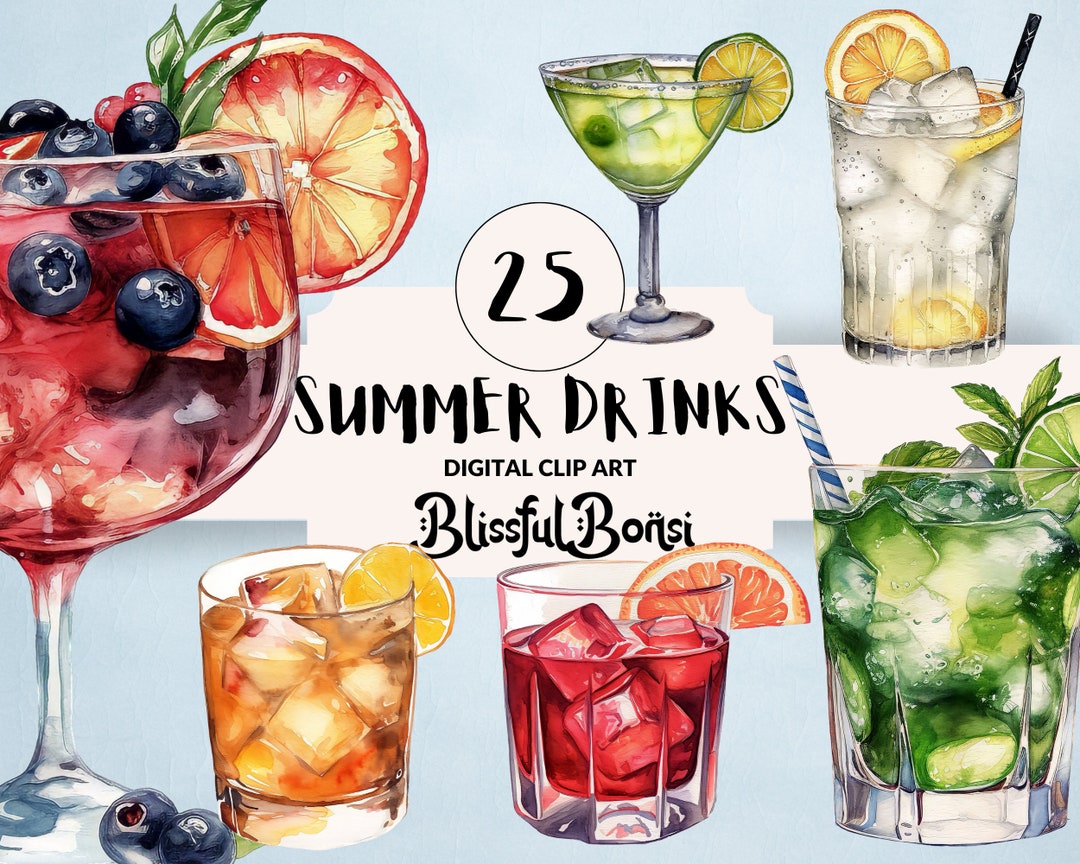 Summer Drinks Clip Art of Cocktails Digital Images of Drinks Digital ...