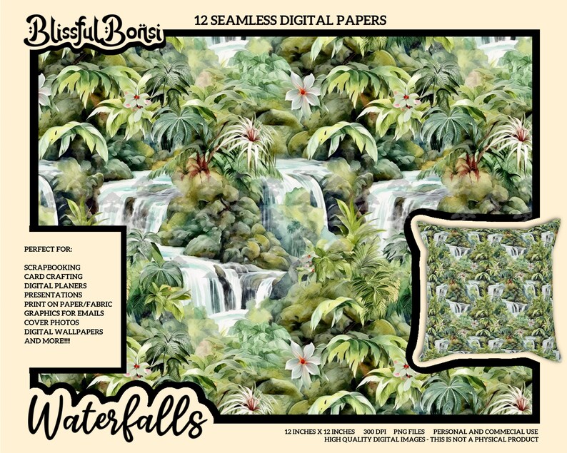 Waterfall Digital Paper, Waterfall Pattern, Waterfall Repeating Pattern ...