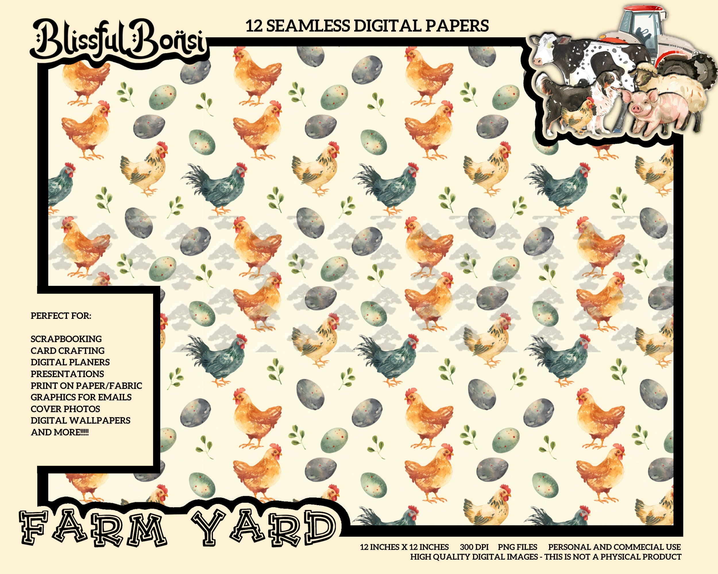 Farm Digital Paper, Farm Yard Digital Paper, Farm Repeating Pattern ...