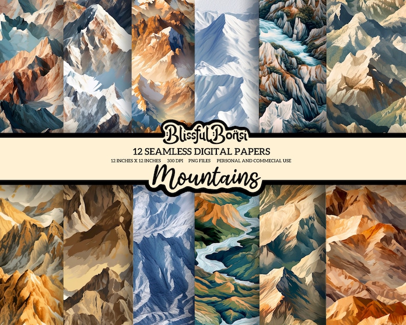 Mountains Digital Paper, Mountain Digital Paper, Mountains Repeating ...