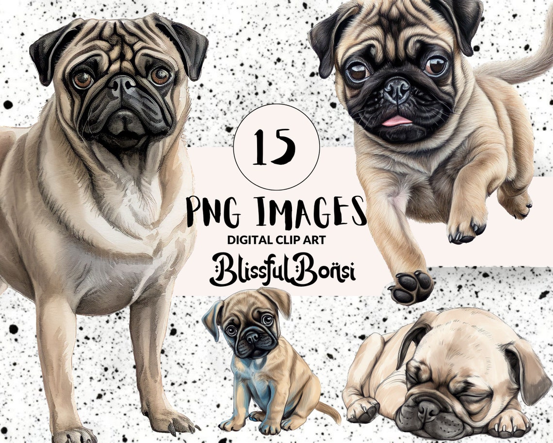 Pugs Clip Art Pug Images for Projects of Dogs Digital Images of Dog ...