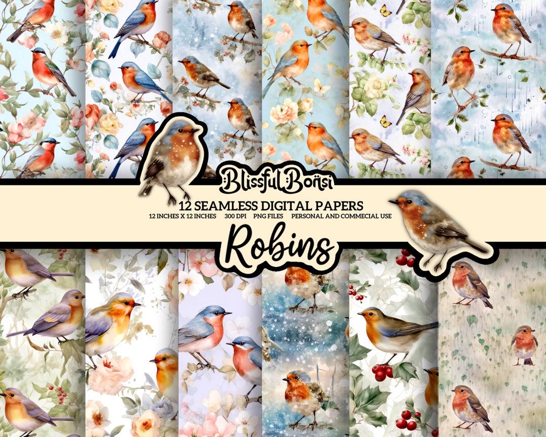 Robins Digital Paper, Robin Digital Paper, Robin Repeating Pattern ...