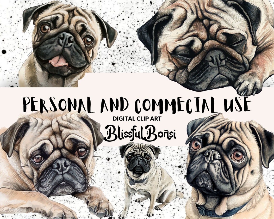 Pugs Clip Art Pug Images for Projects of Dogs Digital Images of Dog ...