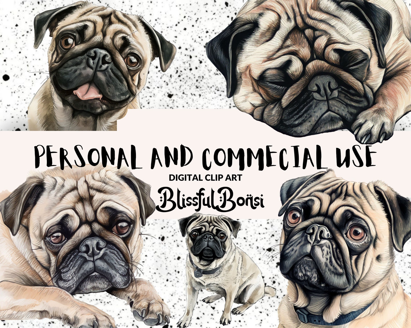 Pugs Clip Art Pug Images for Projects of Dogs Digital Images of Dog ...